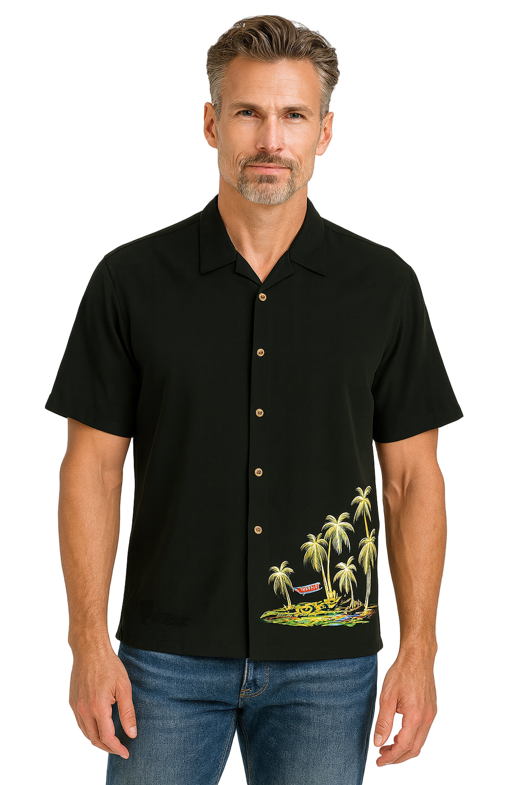 Aloha Islands Embroidered Polynosic Camp Shirt by Bamboo Cay - Cobalt ...