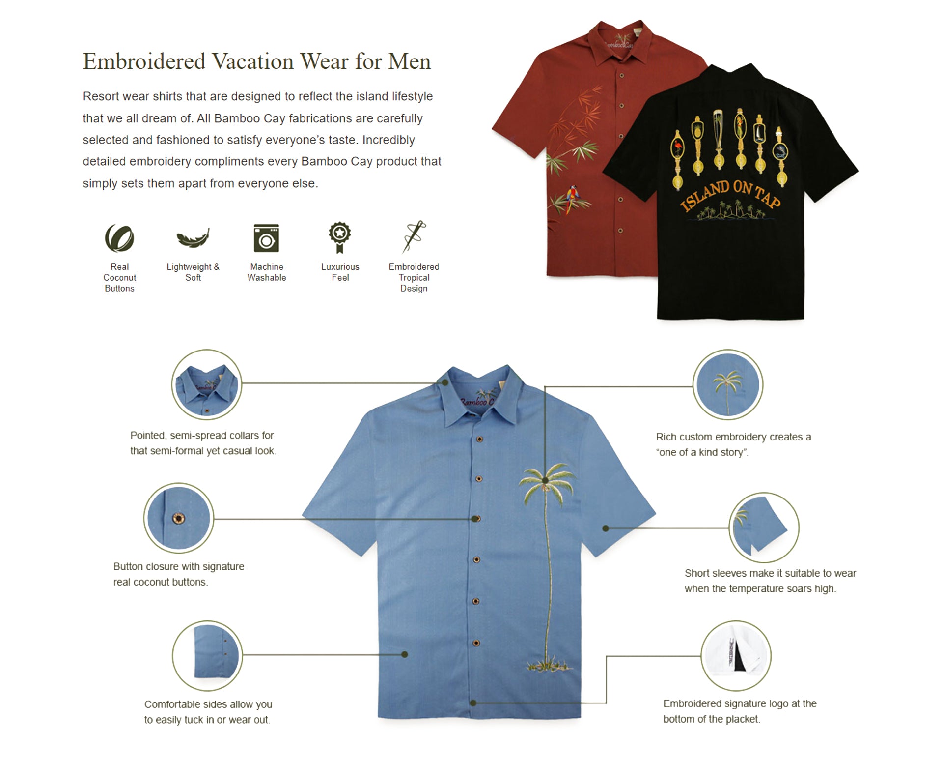 Single Palm Embroidered Polynosic Camp Shirt by Bamboo Cay - WB1003T ...