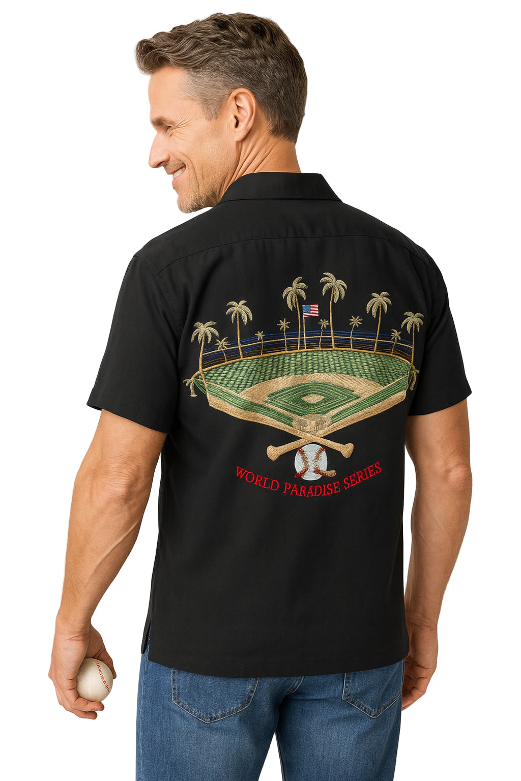Aloha Islands Embroidered Polynosic Camp Shirt by Bamboo Cay - Cobalt ...