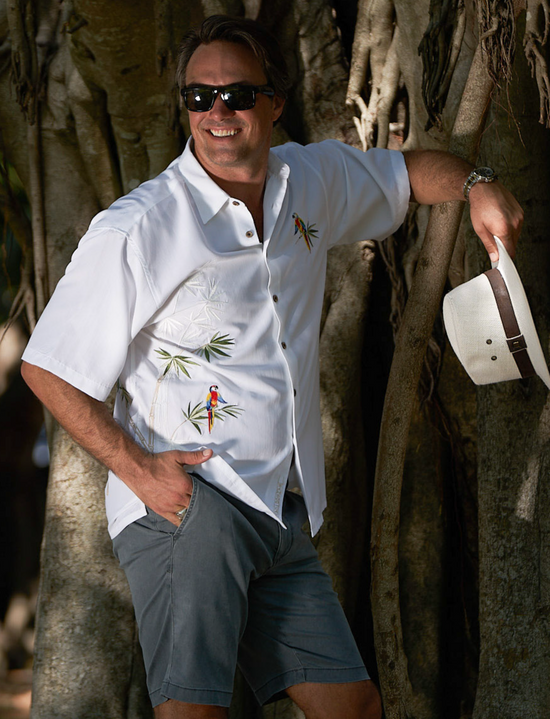 Flying Parrots Embroidered Polynosic Camp Shirt by Bamboo Cay - WB1916 ...