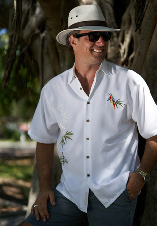 Flying Parrots Embroidered Polynosic Camp Shirt by Bamboo Cay - WB1916 ...