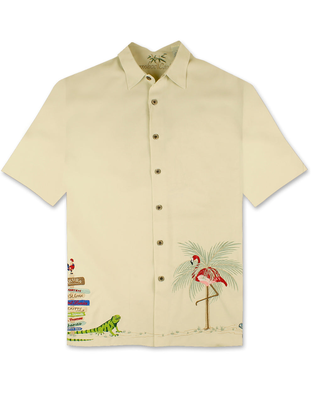 Aloha Islands Embroidered Polynosic Camp Shirt by Bamboo Cay - Cobalt ...
