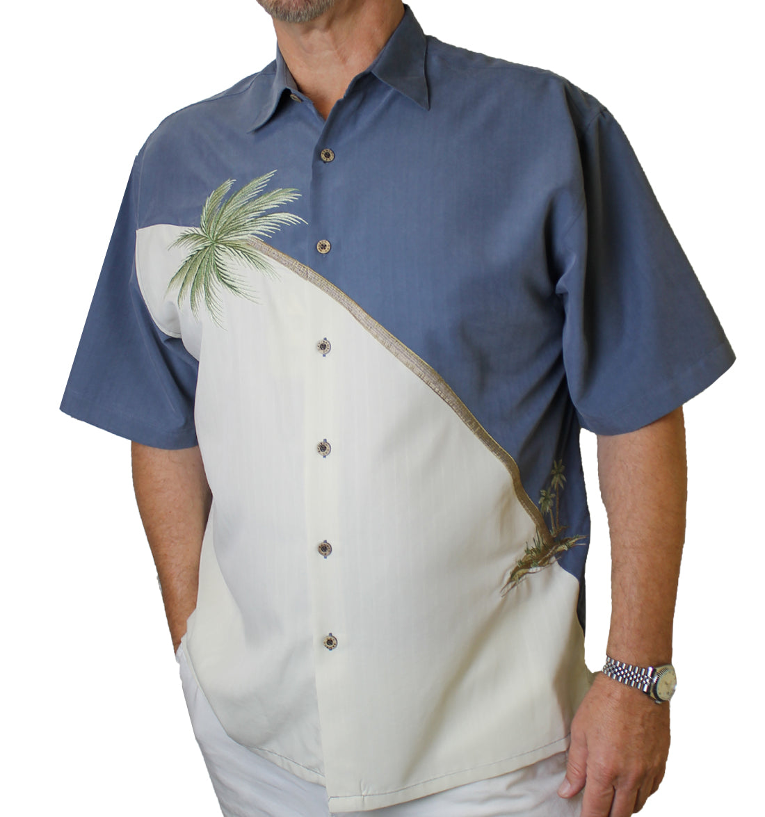 Hurricane Palm Embroidered Polynosic Camp Shirt by Bamboo Cay - WB80R ...
